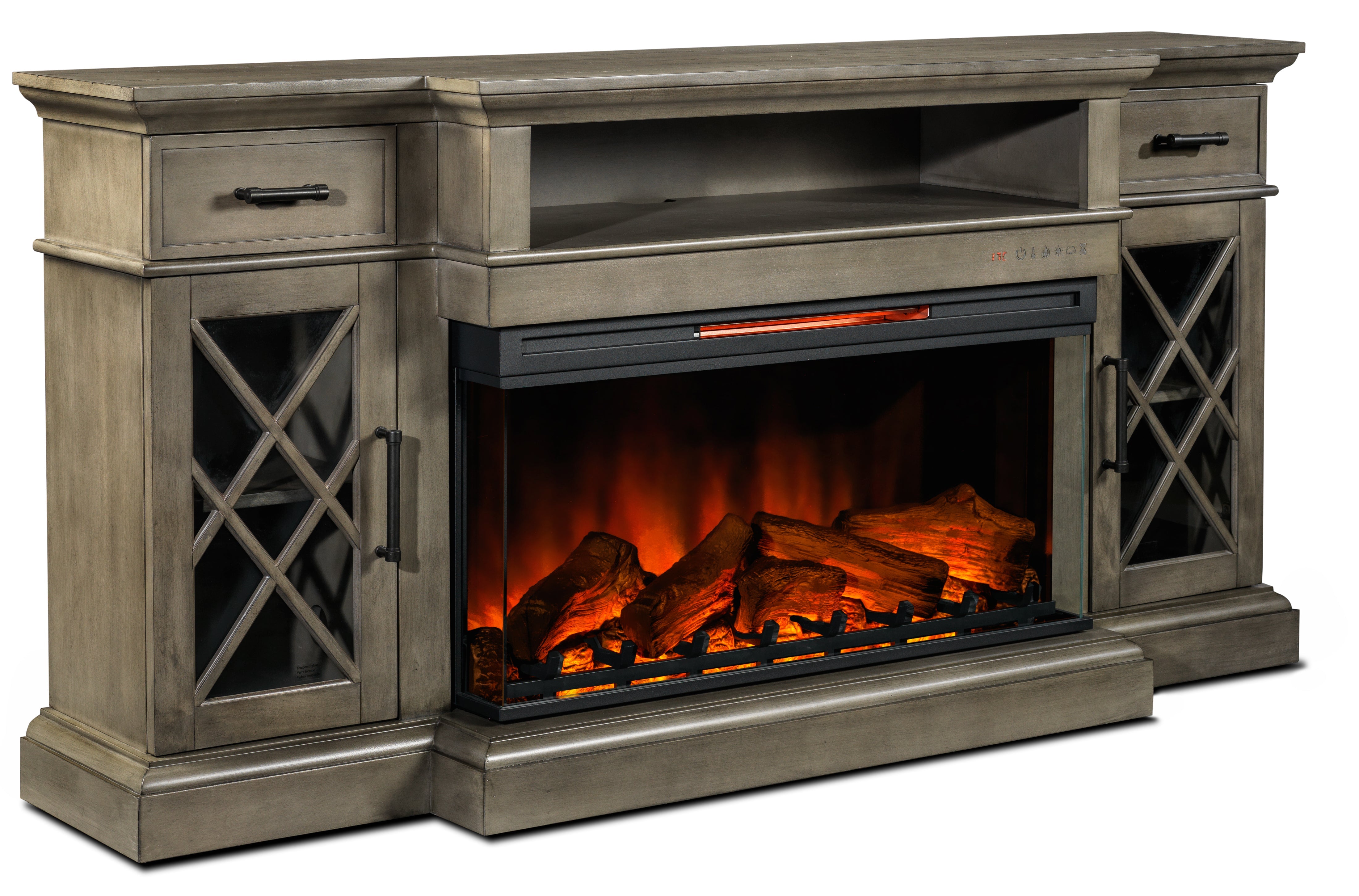 Ajiz Fireplace TV Stand Weathered Grey Furniture